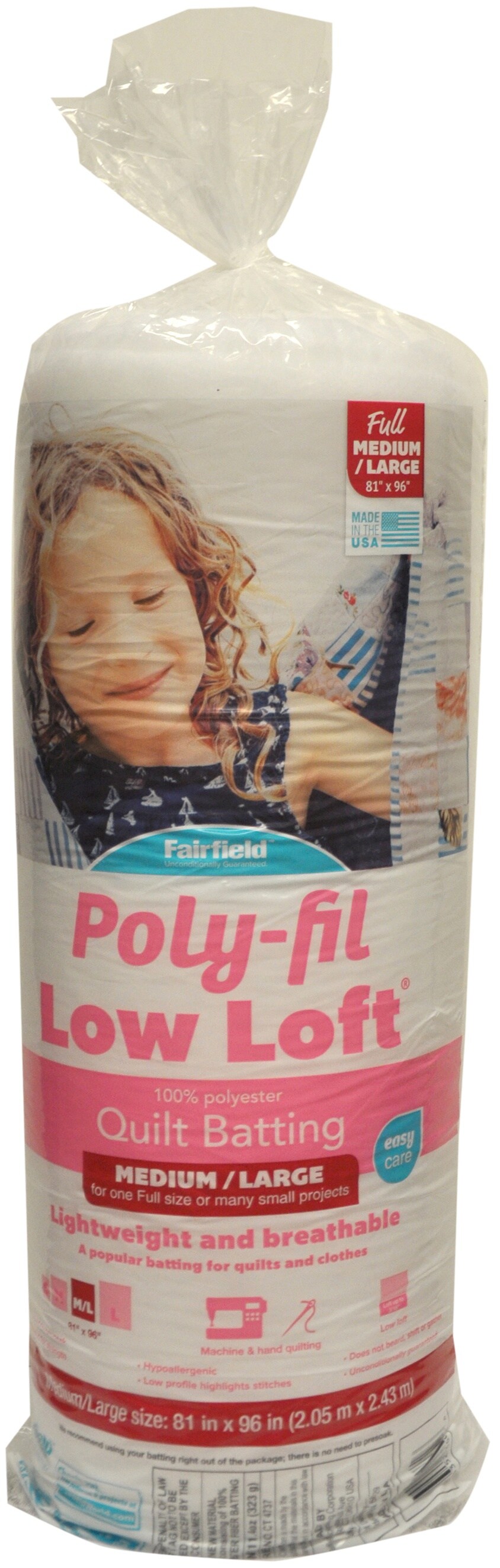 Fairfield Low-Loft Bonded Polyester Batting-Full Size 81"X96" | Michaels