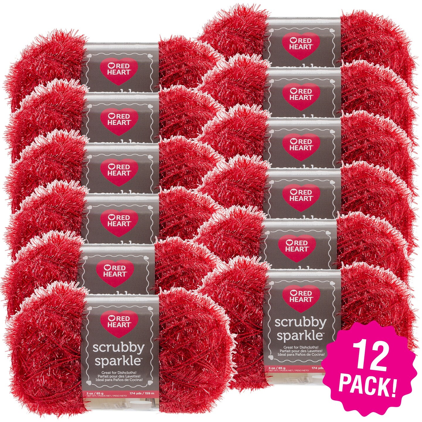 Multipack of 12 - Red Heart Scrubby Sparkle Yarn-Strawberry | Michaels