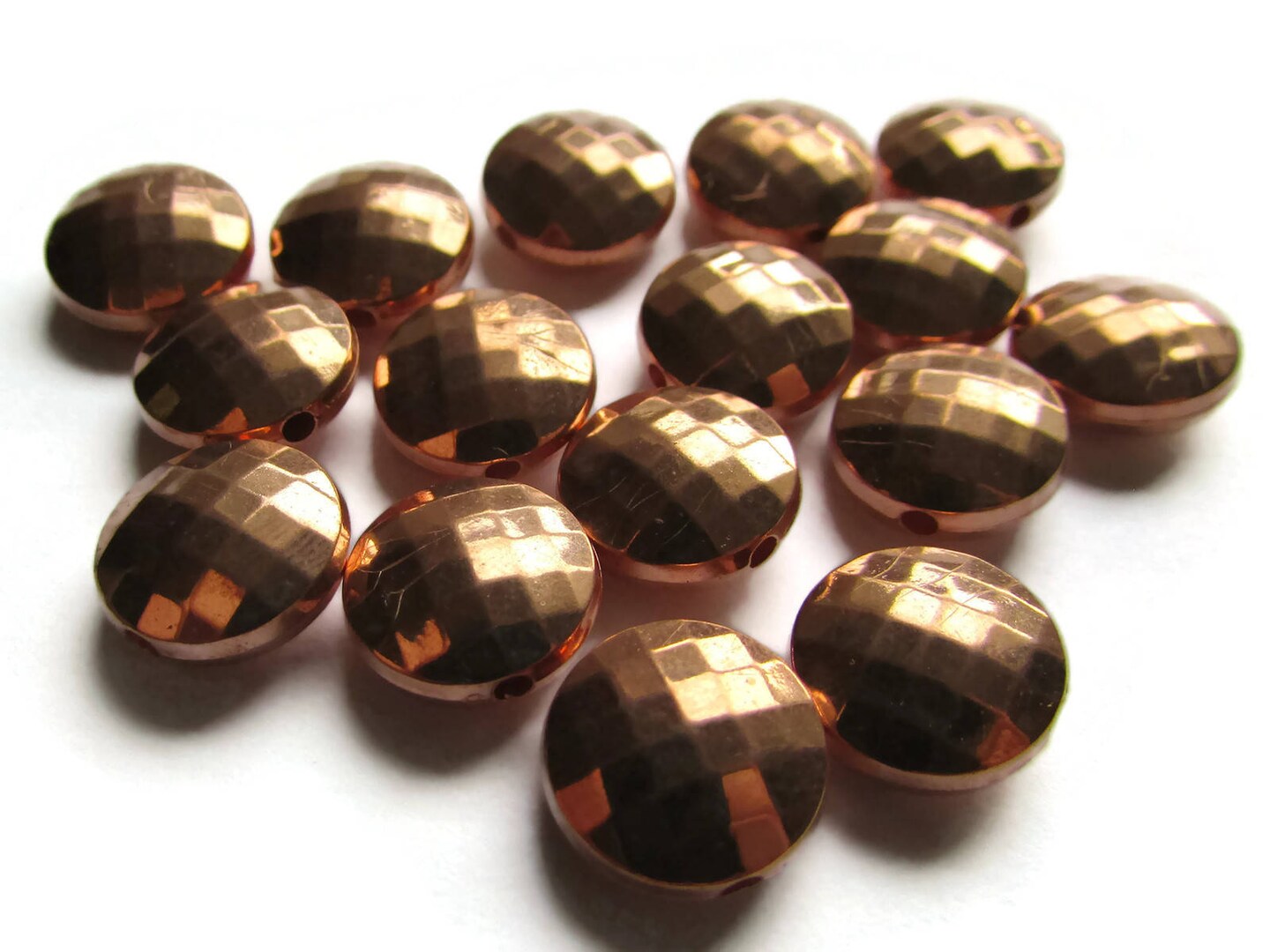 16 12mm Vintage Red Copper Faceted Flat Round Beads Copper Plated ...