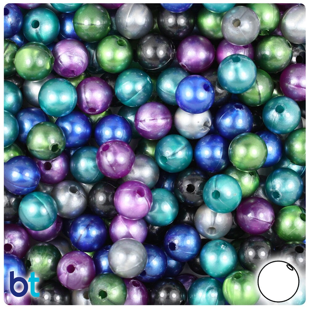 BeadTin Cool Black Pearl Mix 8mm Round Plastic Craft Beads (300pcs ...
