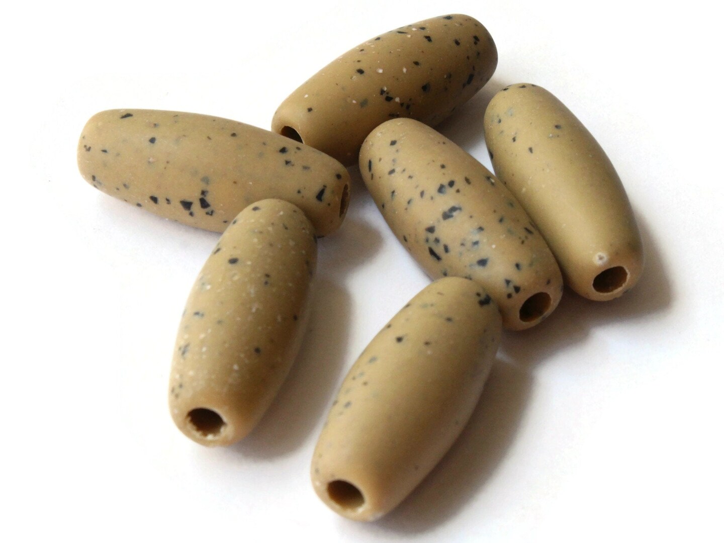 6 34mm Tan Tube Beads with Black Specks Vintage Large Hole Beads | Michaels