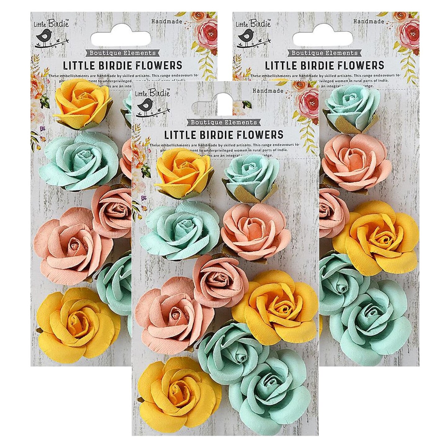 Pack of 3 - Little Birdie Joanna Paper Flowers 10/Pkg-Pastel Palette ...
