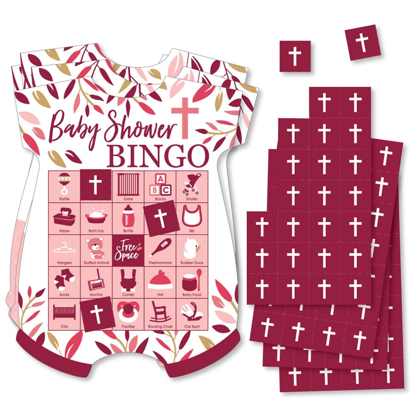 Big Dot of Happiness Pink Elegant Cross - Picture Bingo Cards and ...