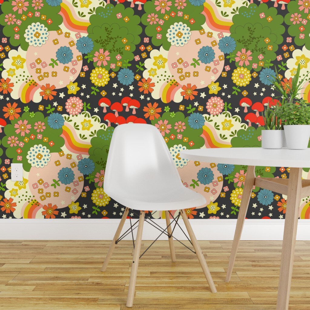 Pre-Pasted Wallpaper 2FT Wide Cosmic Flowering Retro Flowers Vintage ...