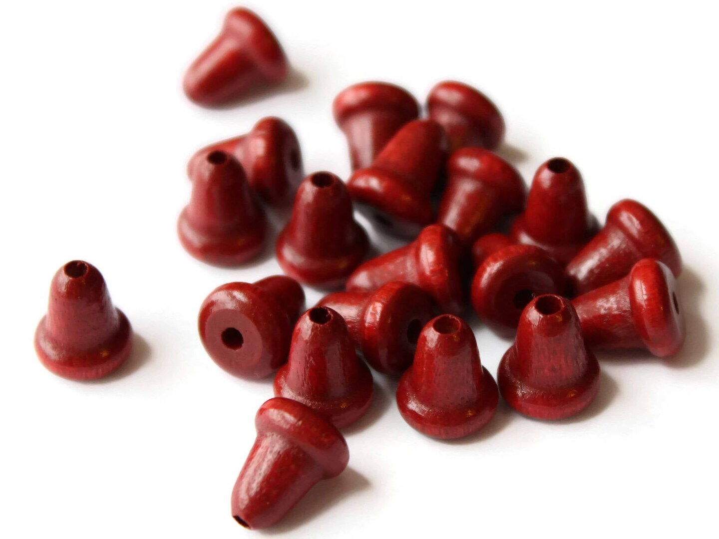 20 11mm Dark Red Wooden Bell Beads Vintage Wood End Beads Loose Bell ...