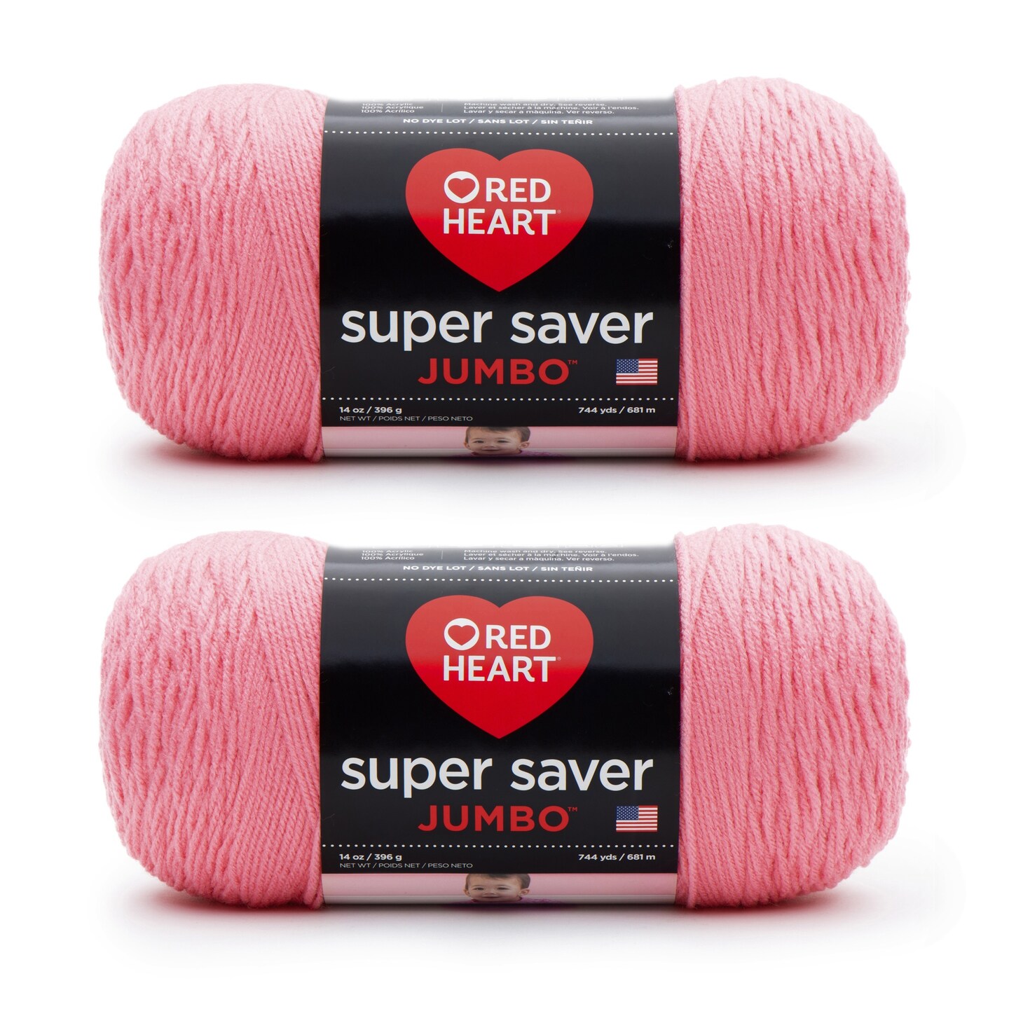 Red Heart Super Saver Jumbo Perfect Pink Yarn - 2 Pack of 396g/14oz ...