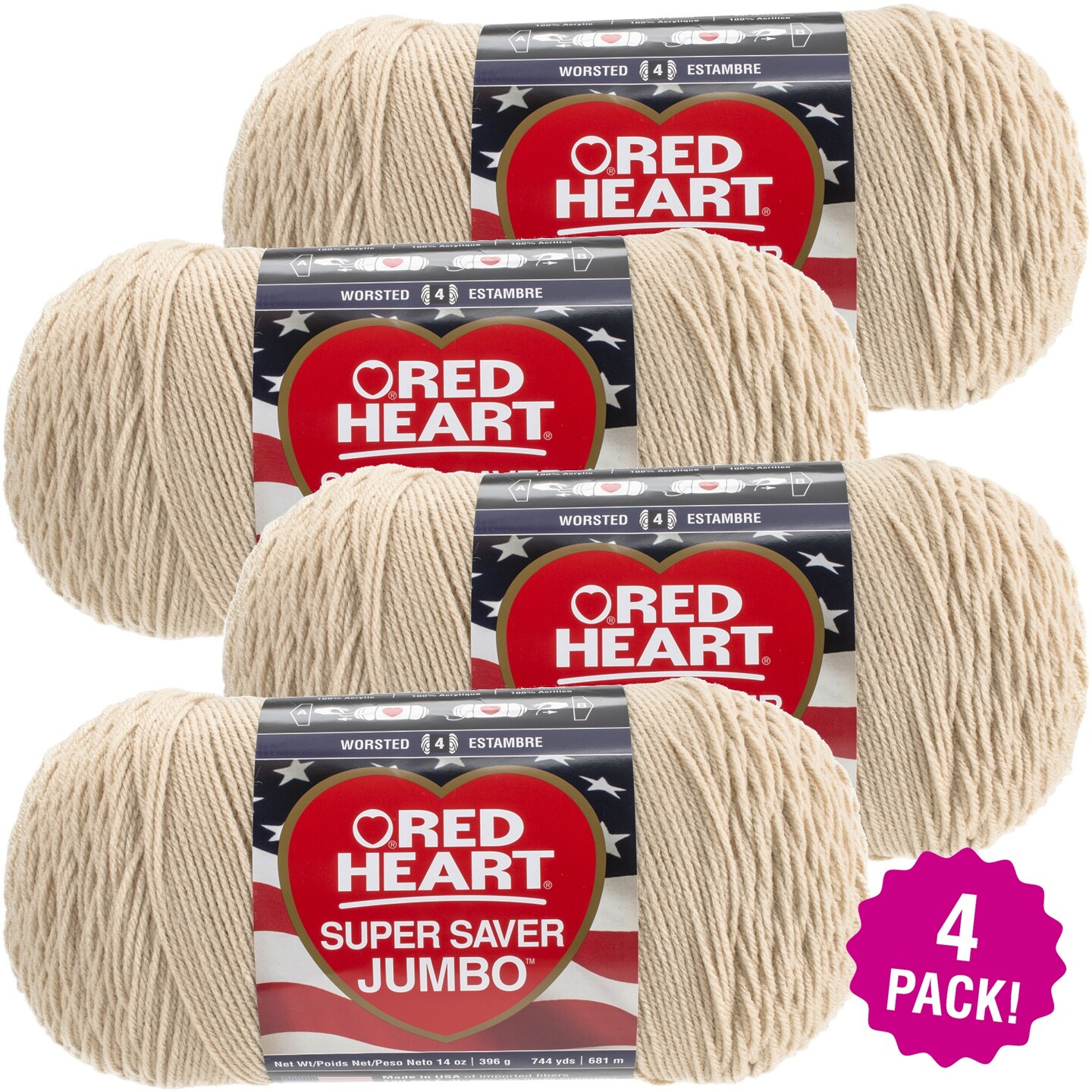 Multipack of 4 - Red Heart Super Saver Jumbo Yarn-Buff | Michaels