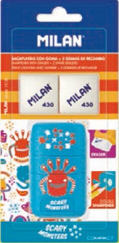 MILAN MONSTER COMPACT SHARPENER W/2 ERASERS REFILL CARDED | Michaels