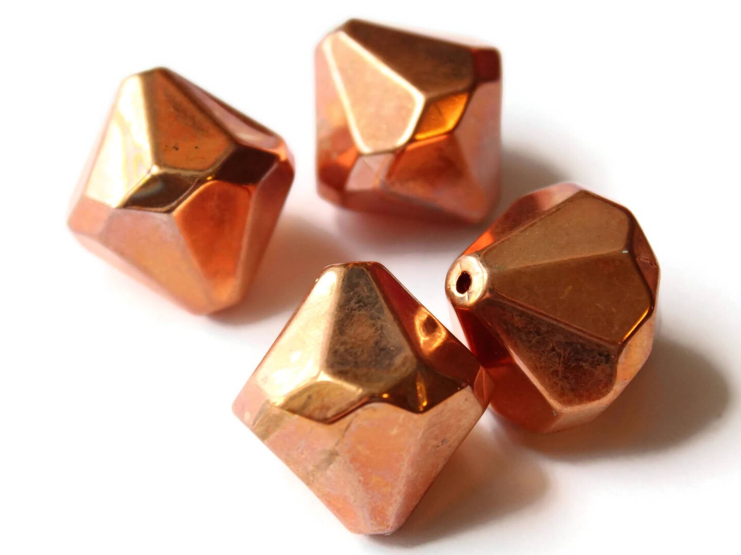 4 30mm Vintage Faceted Bicone Beads Red Copper Plated Plastic Beads ...