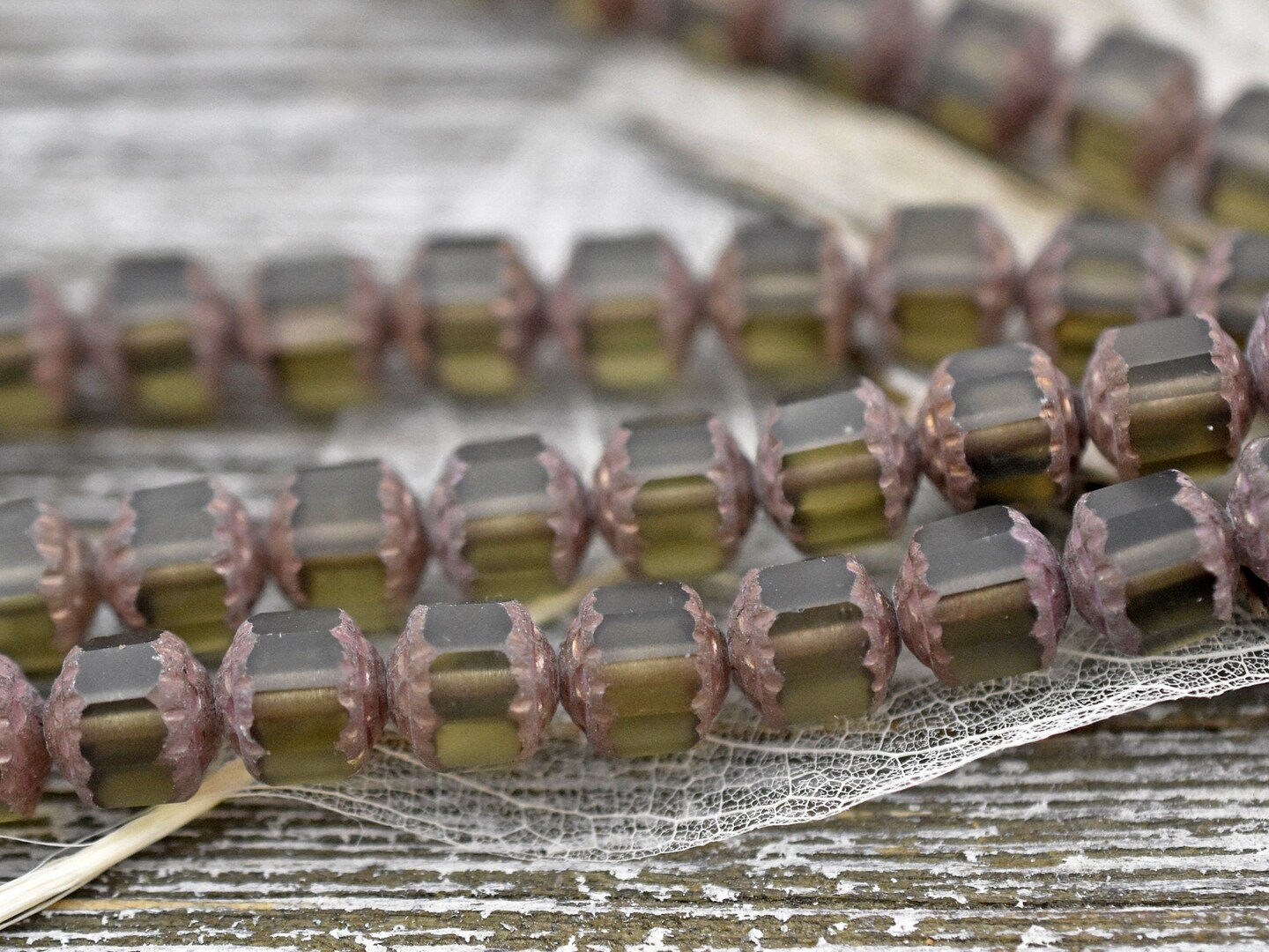 *10* 8mm Rust Washed Matte Pale Olive Fire Polished Cathedral Beads ...