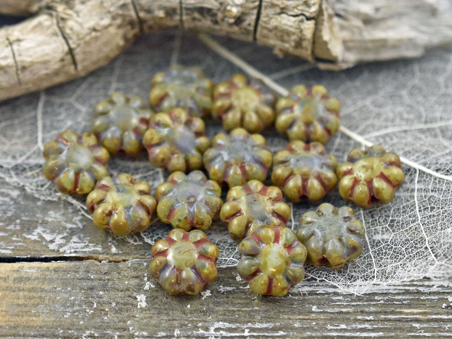 *15* 9mm Artichoke Green Picasso Cactus Flower Beads | Michaels