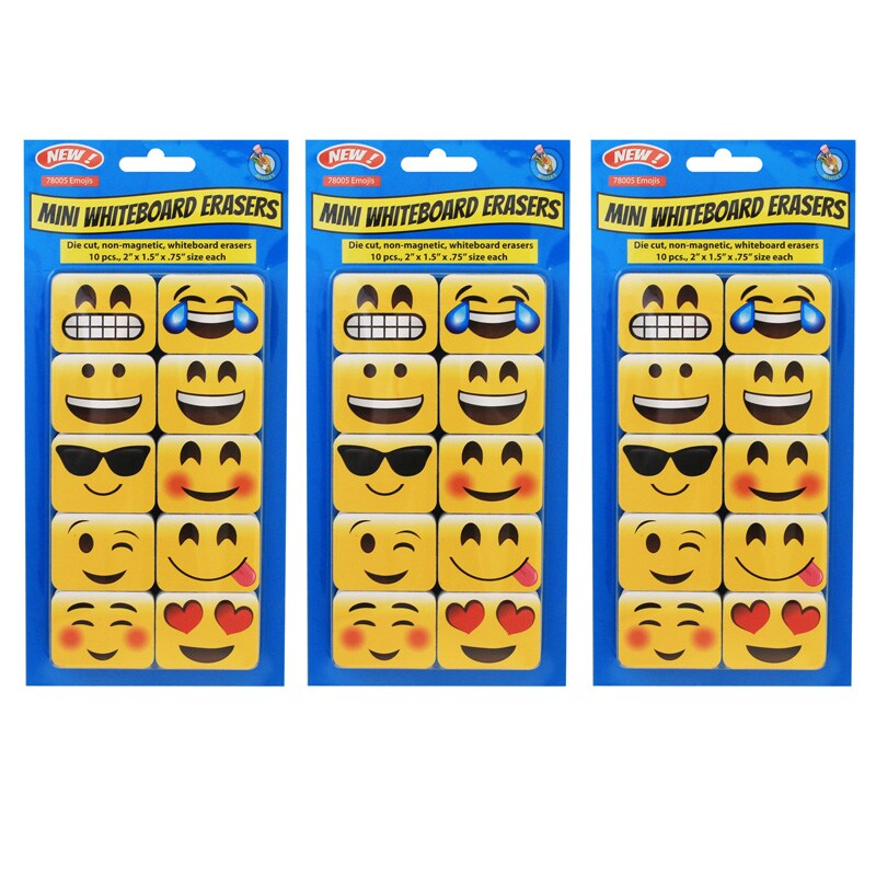 Non-Magnetic Mini Whiteboard Erasers, Emotions Icons, 10 Per Pack, 3 ...
