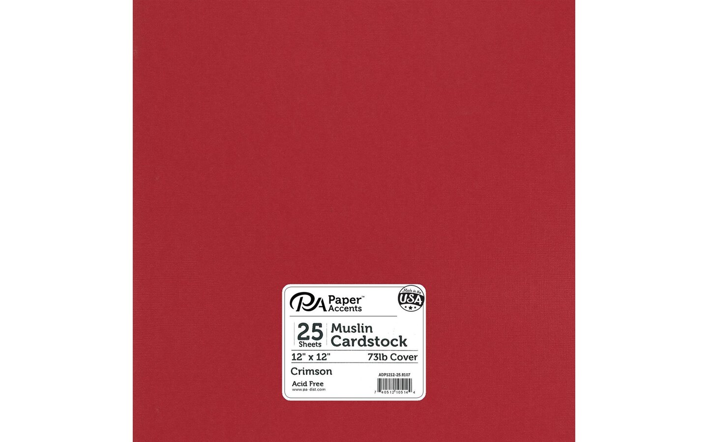 PA Paper Accents Muslin Cardstock 12" x 12" Crimson, 73lb colored ...