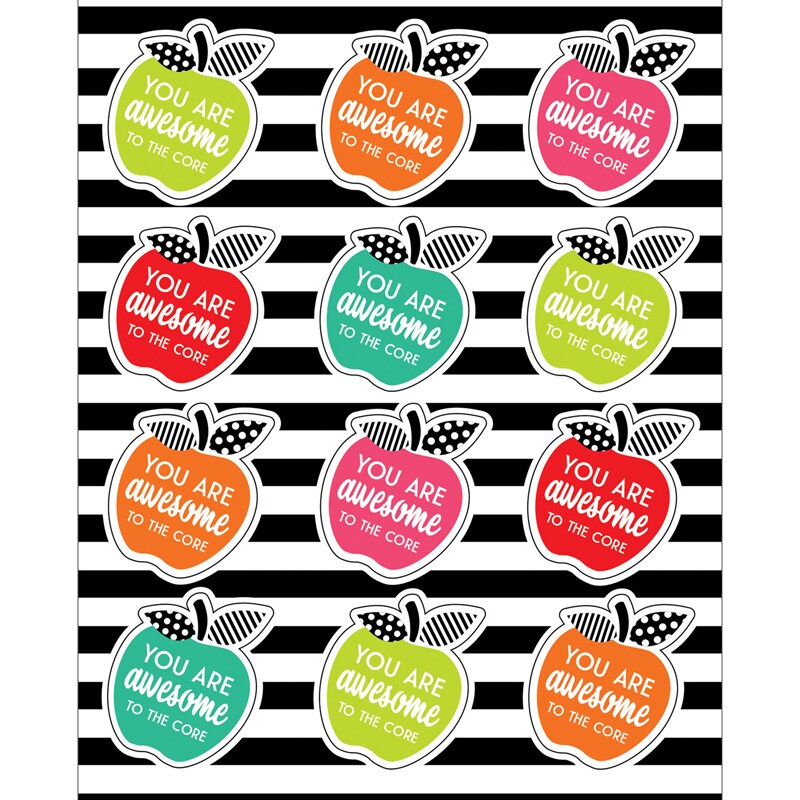 Black, White & Stylish Brights Motivational Apples Stickers, Pack Of 72 ...