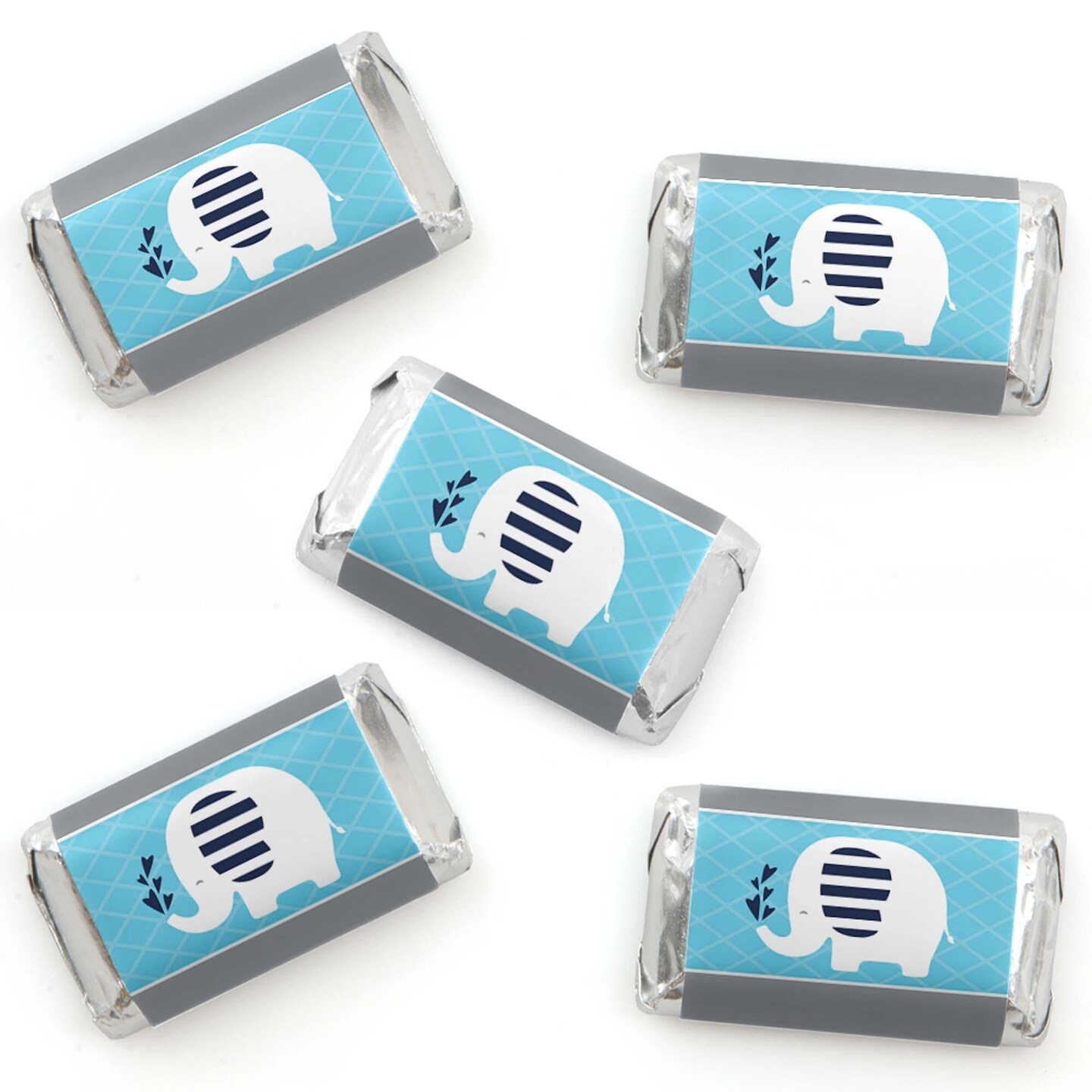 Big Dot of Happiness Blue Elephant - Mini Candy Bar Wrapper Stickers ...