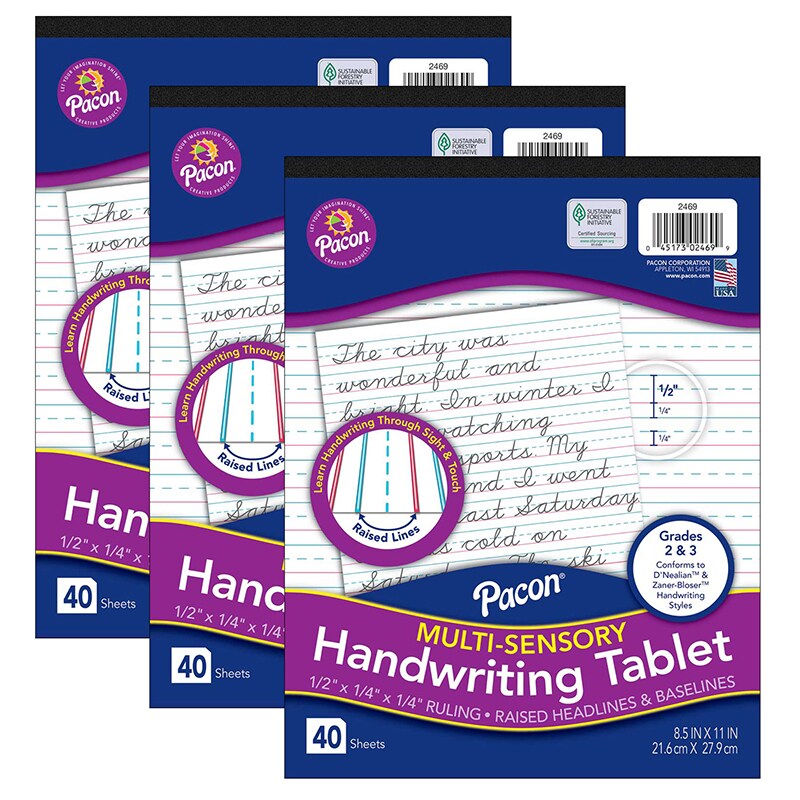 Multi-Sensory Raised Ruled Tablet, Tape-Bound Tablet, 1/2" x 1/4" x 1/4 ...