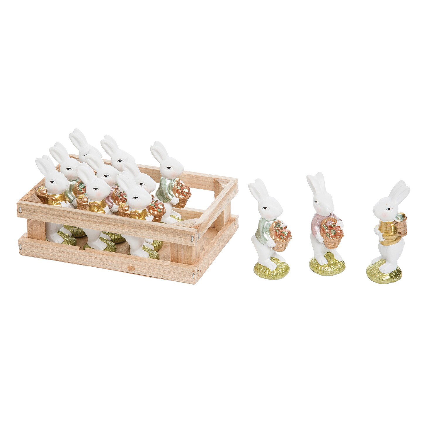 Mini White Bunny Rabbits In Crate Easter Decorations Centerpiece Set of ...