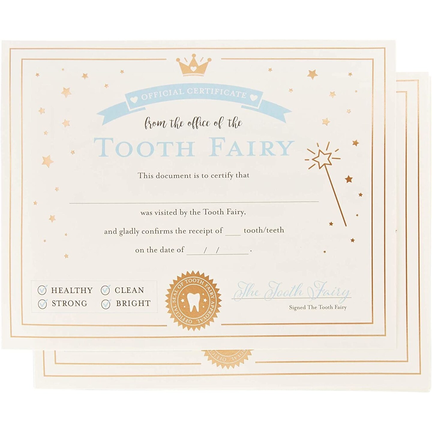 Juvale 32-Pack Tooth Fairy Paper Certificate Letter Receipts with Gold ...
