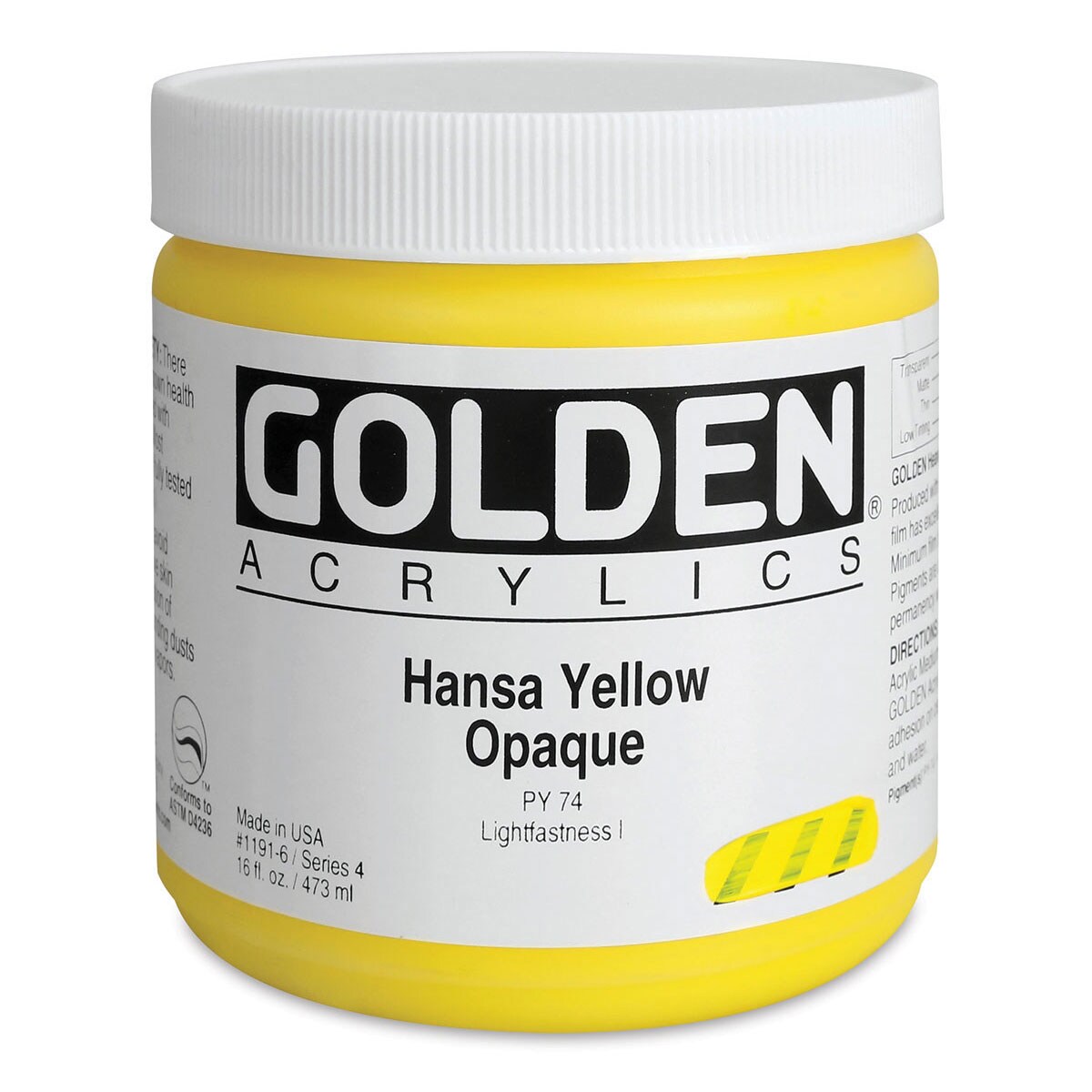 Golden Heavy Body Artist Acrylics - Hansa Yellow Opaque, 16 oz jar ...