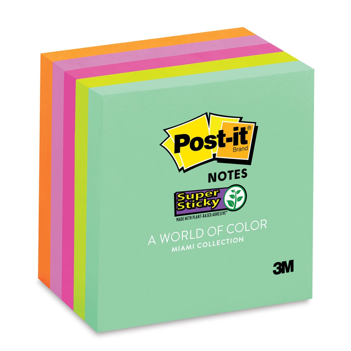 Post-it Super Sticky Notes - 3" x 3", Miami Collection, Blank, Pkg of 5 ...
