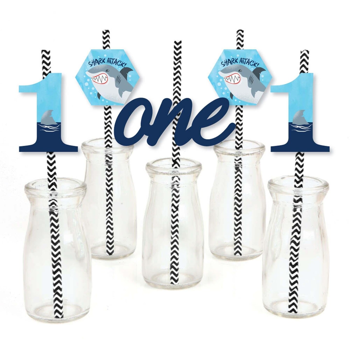 Big Dot of Happiness 1st Birthday Shark Zone - Paper Straw Decor ...