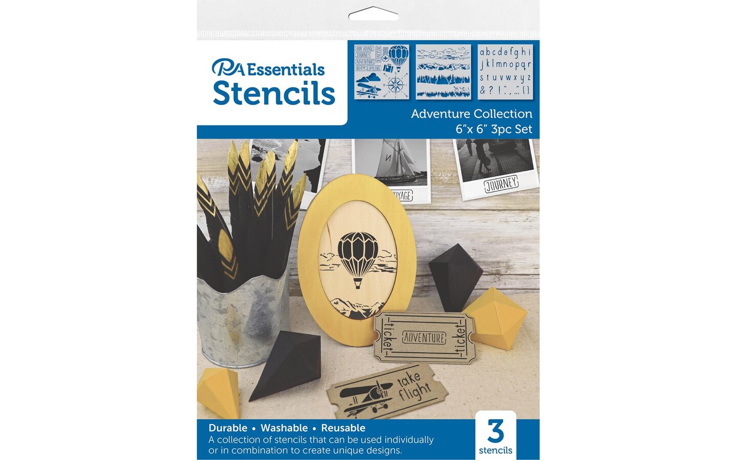 PA Essentials Stencil Adventure Collection, 3 piece, for Painting on ...