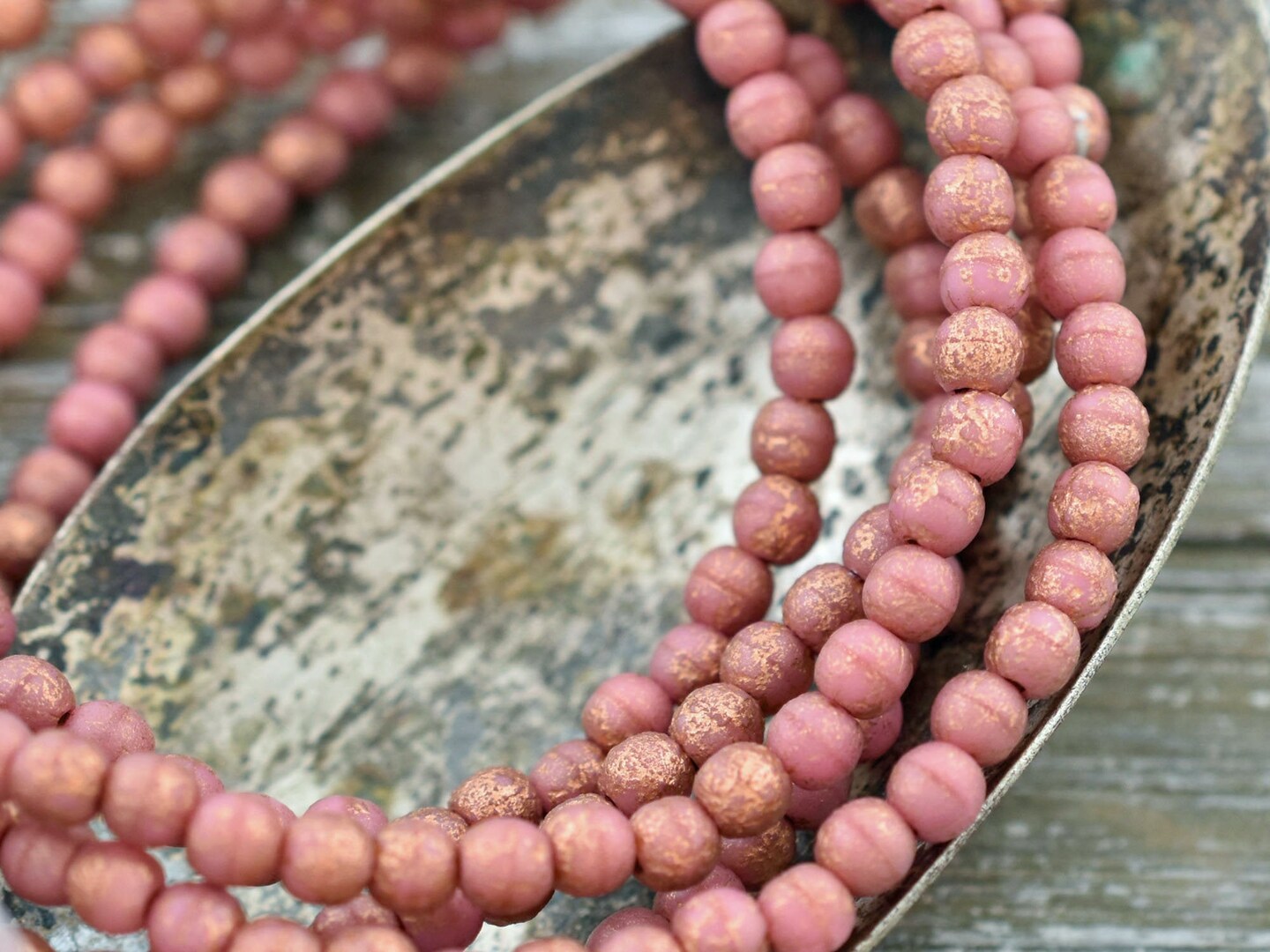 *50* 4mm Copper Etched Salmon Pink Round Druk Beads | Michaels
