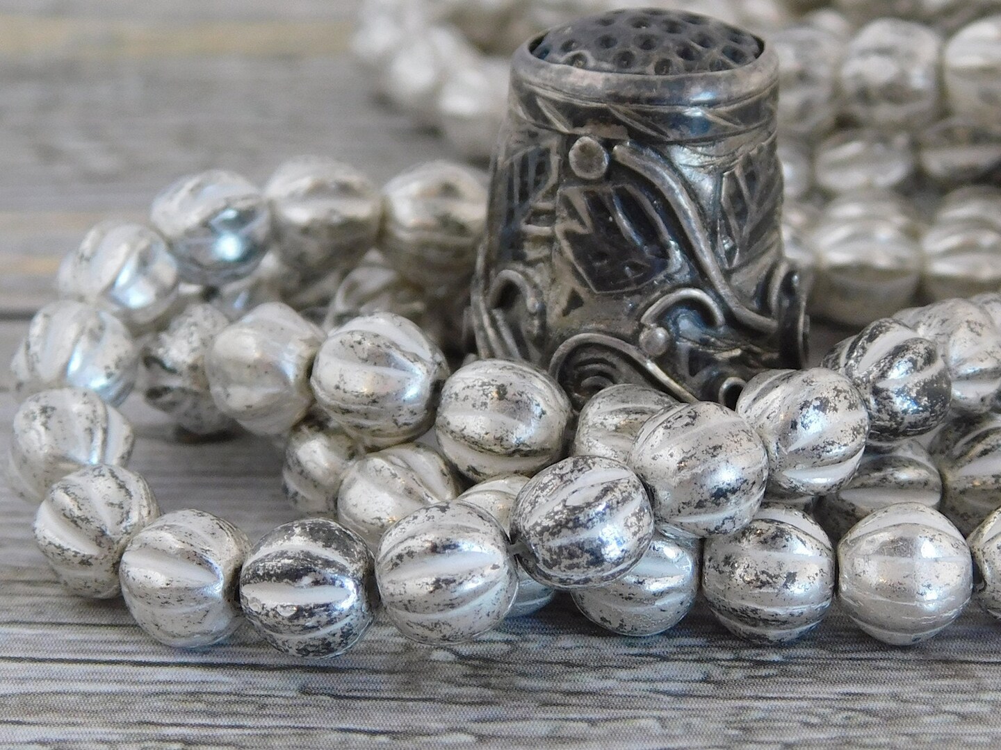 *25* 6mm White Washed Antique Silver Fluted Round Melon Beads | Michaels