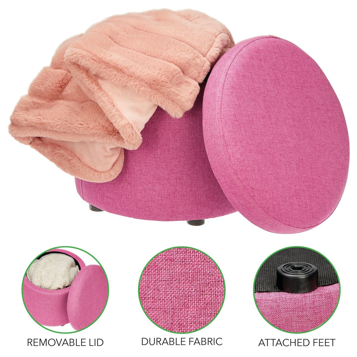 mDesign Modern Small Round Footstool Storage Ottoman Furniture Seat ...