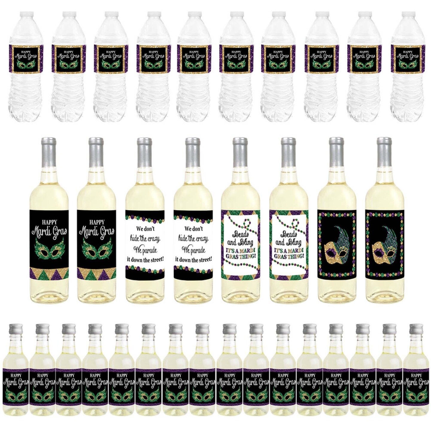 Big Dot of Happiness Mardi Gras - Mini Wine Labels, Wine Labels, and ...