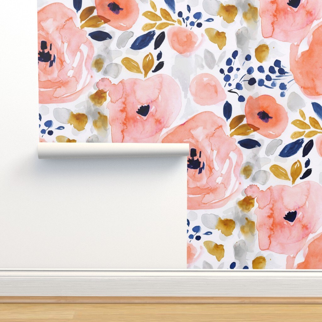 Large Scale Floral Pink Coral Watercolor Bloom Peachy Girls Feminine ...