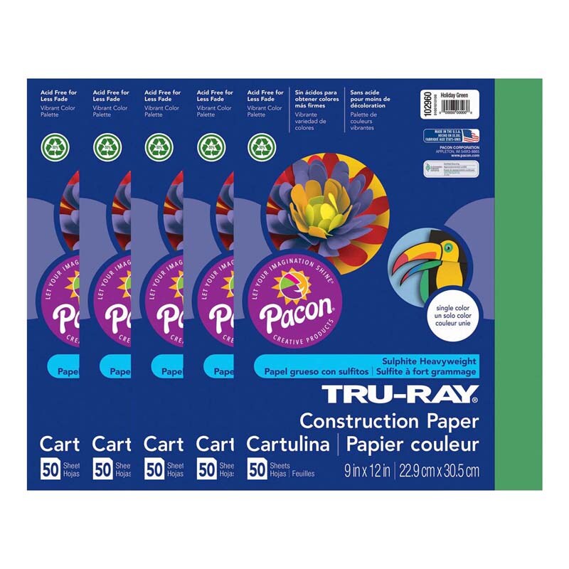 Construction Paper, Holiday Green, 9" X 12", 50 Sheets Per Pack, 5 ...