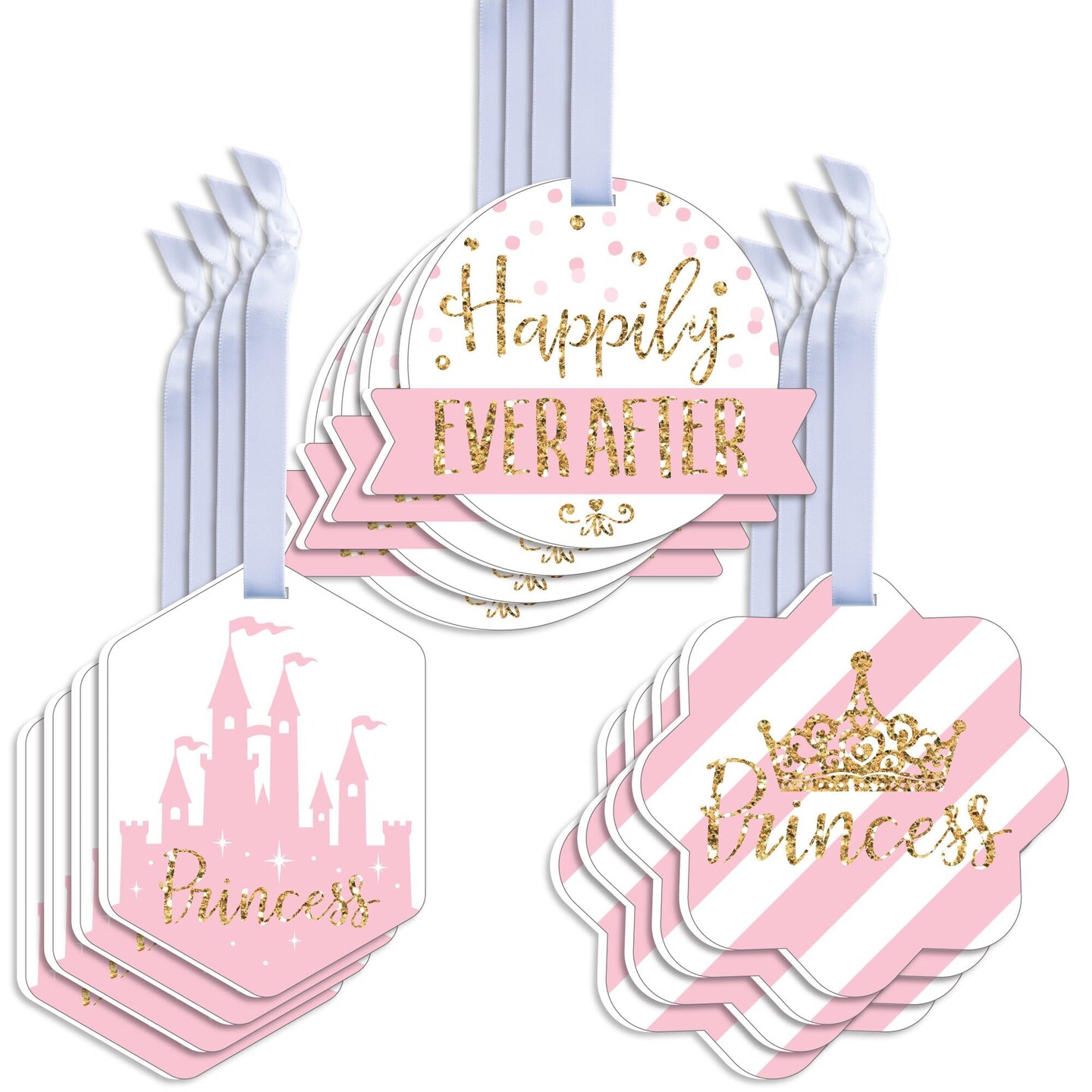 Big Dot of Happiness Little Princess Crown - Assorted Hanging Pink and ...