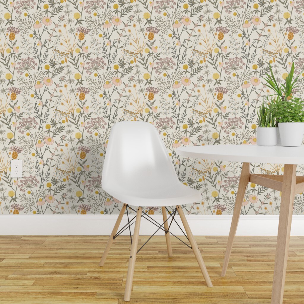 Peel & Stick Wallpaper 2FT Wide Cottage Garden Pastel Mustard Gold ...