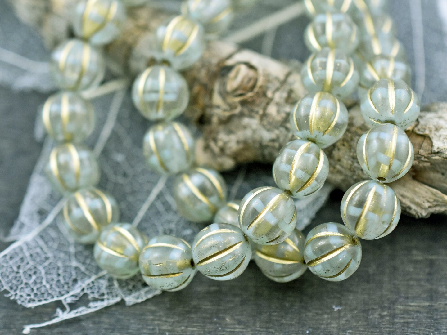*20* 8mm Gold Washed Mint Crystal Melon Beads | Michaels