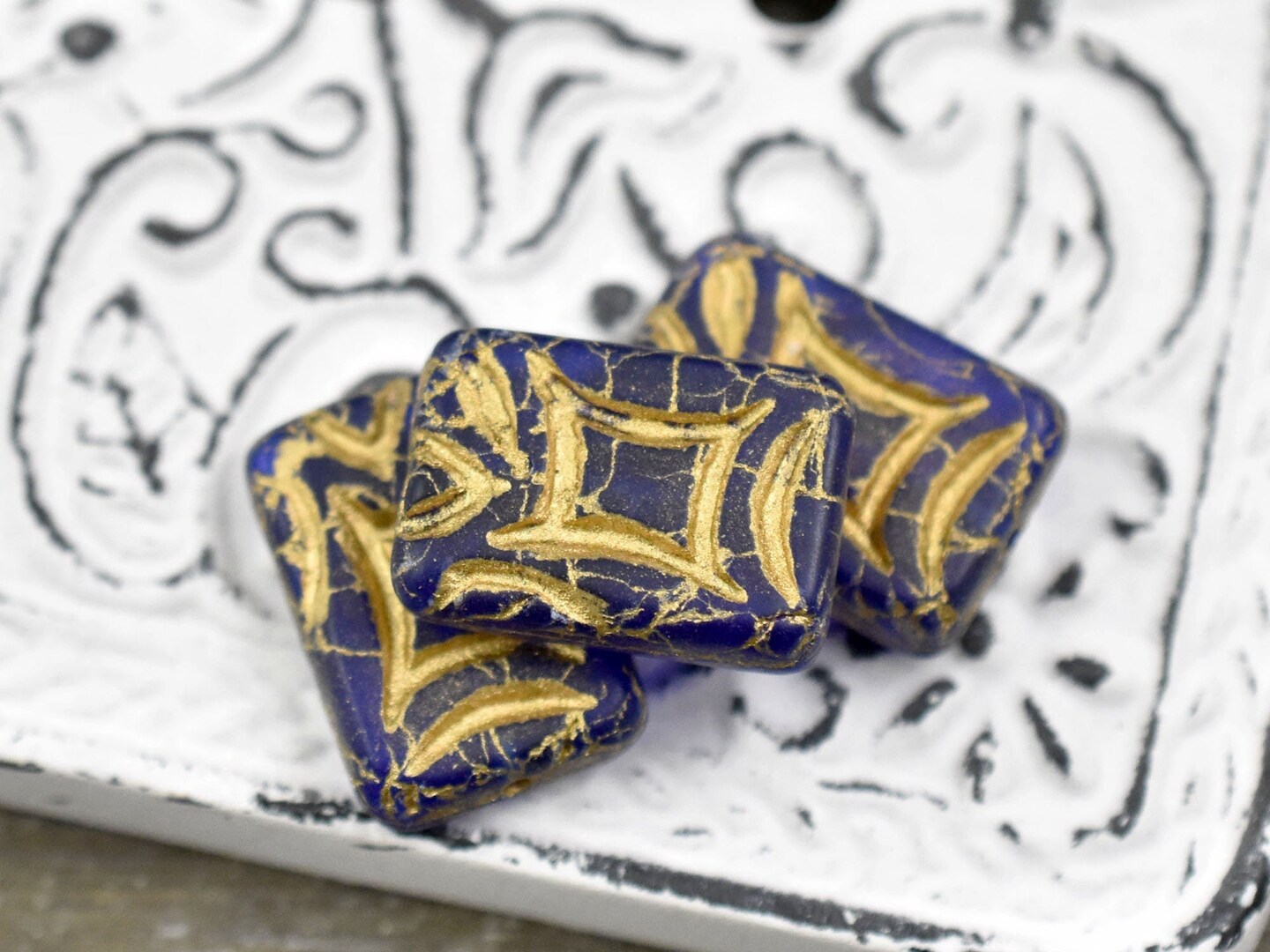 *2* 19x13mm Bronze Washed Matte Cobalt Rectangle Beads | Michaels