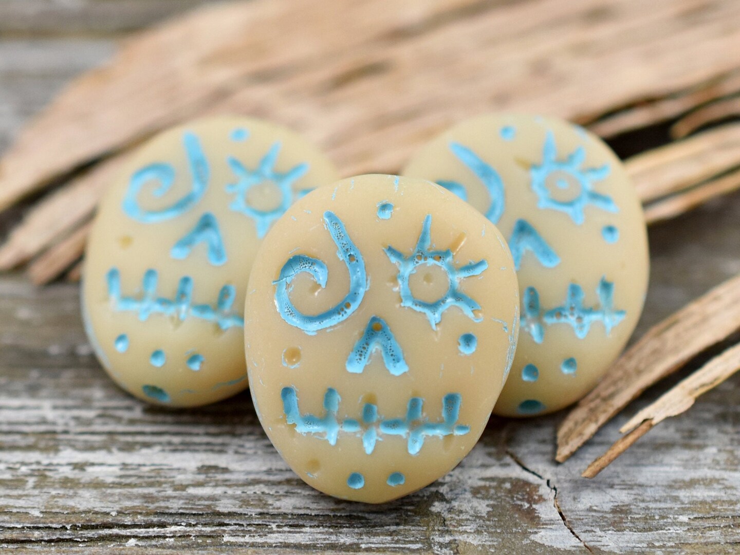 *4* 15x13mm Turquoise Washed Matte Beige Voodoo Face Beads | Michaels
