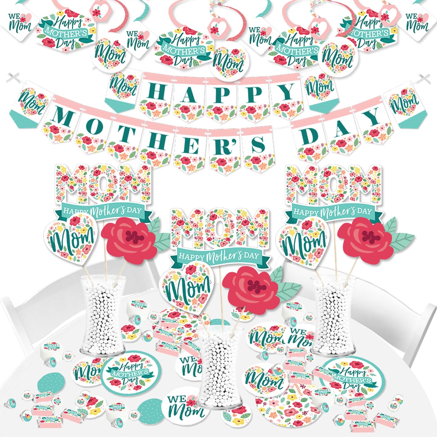 Big Dot of Happiness Colorful Floral Happy Mother's Day - We Love Mom ...