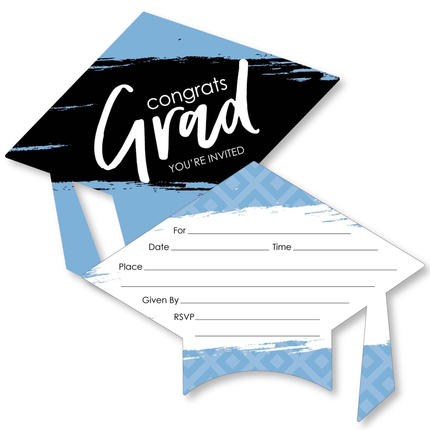 Big Dot of Happiness Light Blue Graduation Party Invitations - Shaped ...