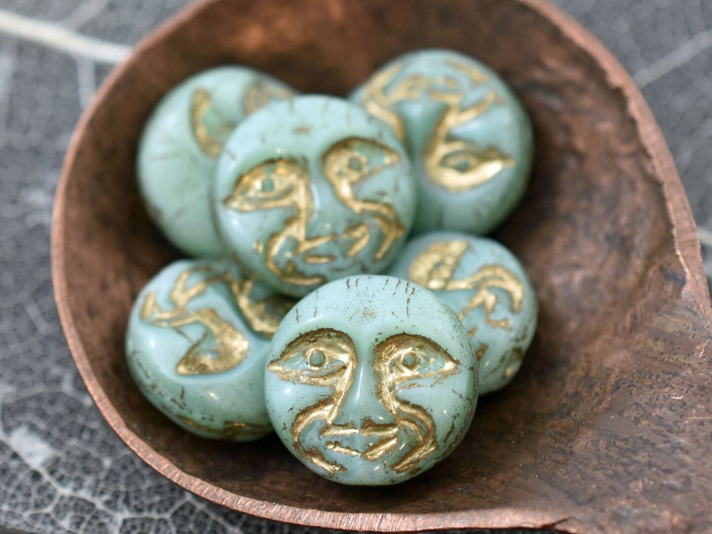 *6* 13mm Gold Washed Turquoise Silk Moon Face Coin Beads | Michaels