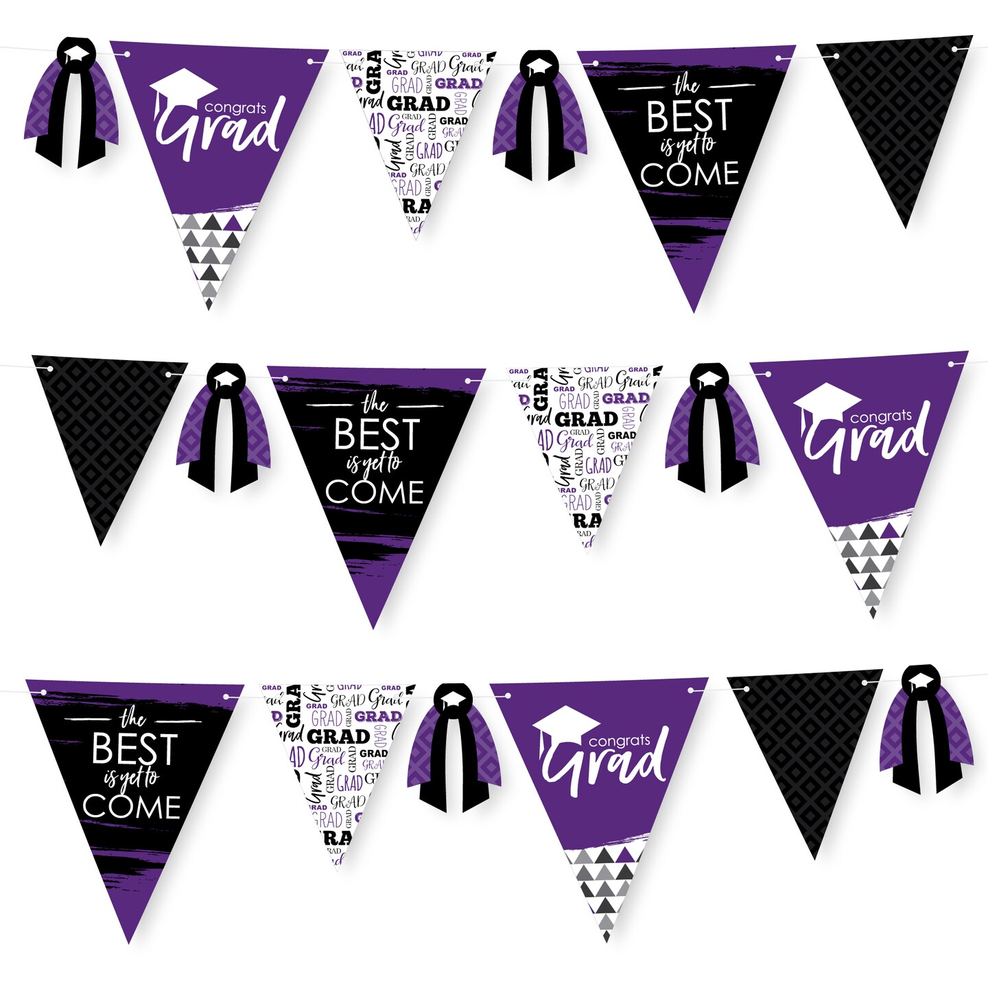 Big Dot of Happiness 30 Piece Purple Graduation Party Pennant Triangle ...