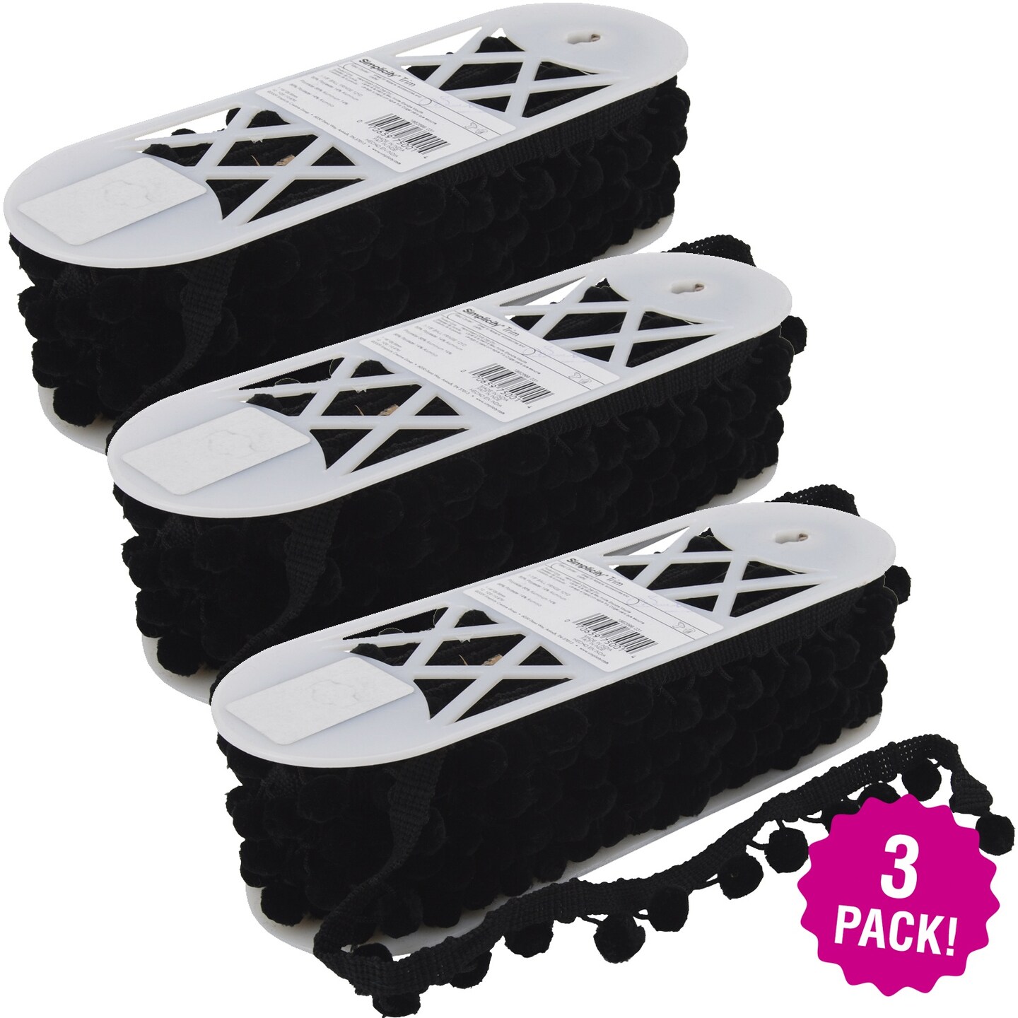 Multipack of 3 - Simplicity Ball Fringe 1-1/8"X12yd-Black | Michaels
