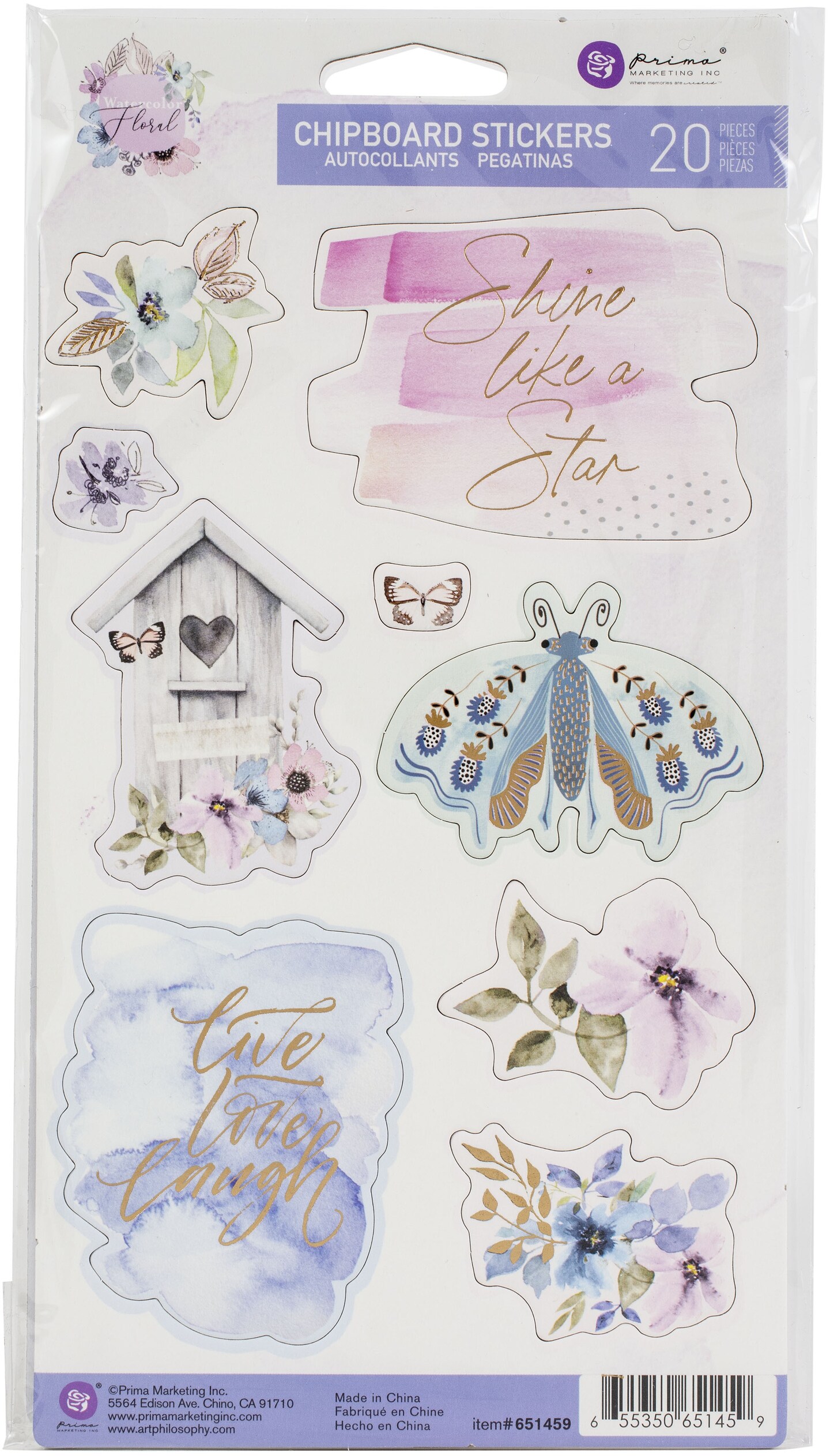 Watercolor Floral Chipboard Stickers 20/Pkg-Shapes W/Foil Accents ...