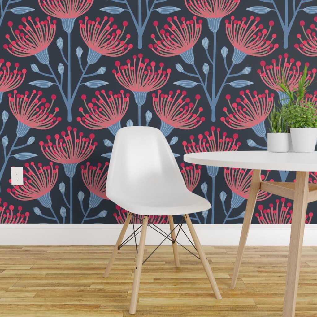 Pre-Pasted Wallpaper 2FT Wide Australian Eucalyptus Navy Blue Deep Red ...