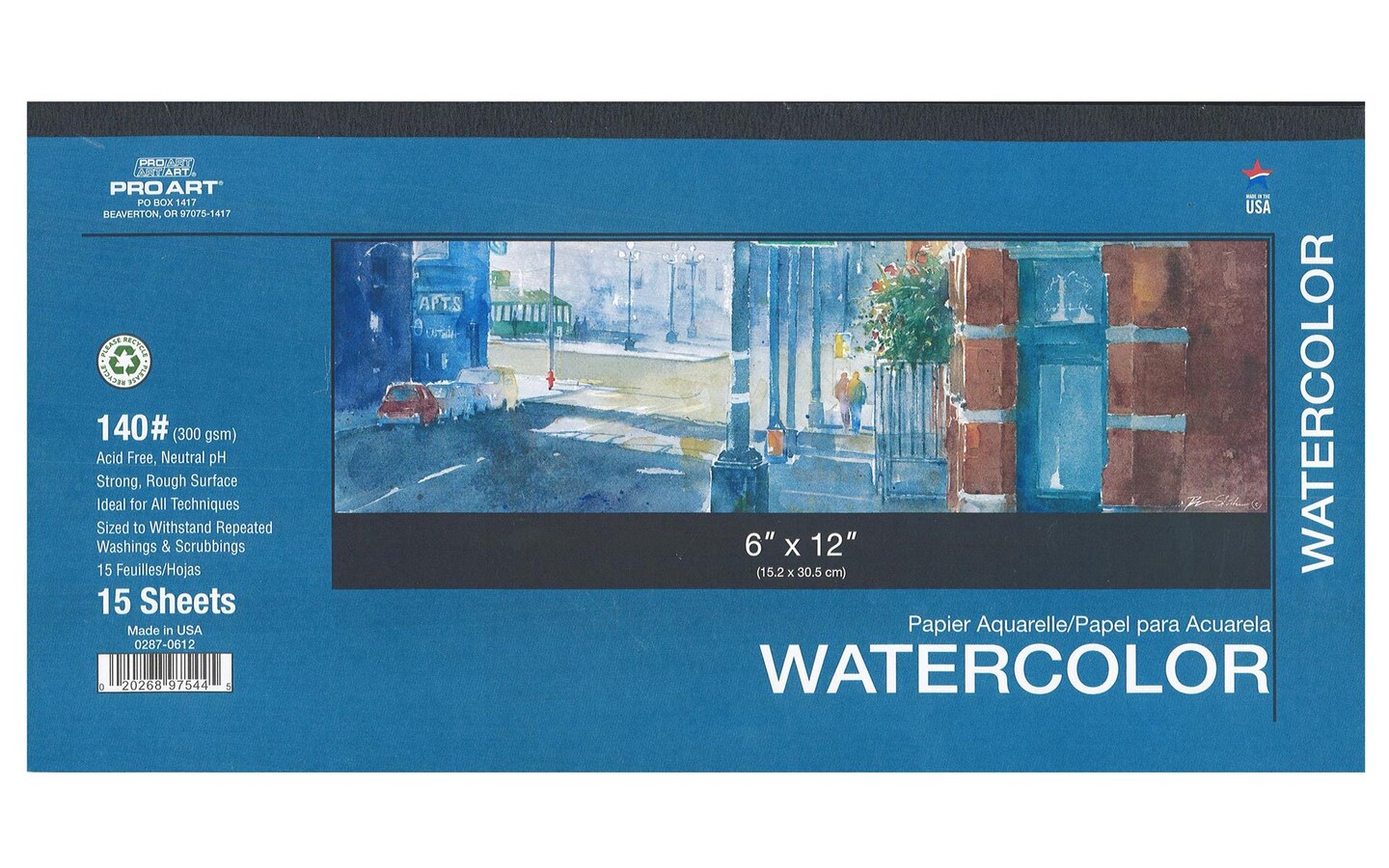 Pro Art Watercolor Pad 6x12 AF 140lb 15pc Taped, Watercolor Paper ...