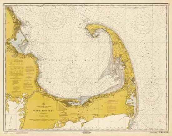 Nautical Chart - Cape Cod Bay ca. 1970 - Sepia Tinted Poster Print by ...
