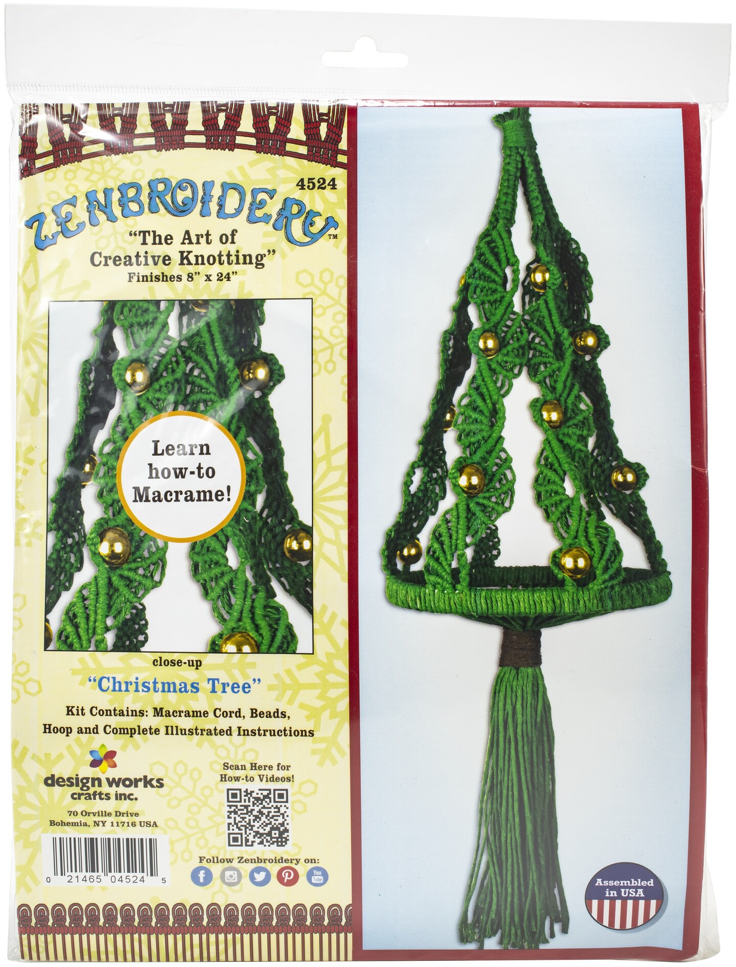 Design Works/Zenbroidery Macrame Wall Hanging Kit 8"X24"-Christmas Tree ...