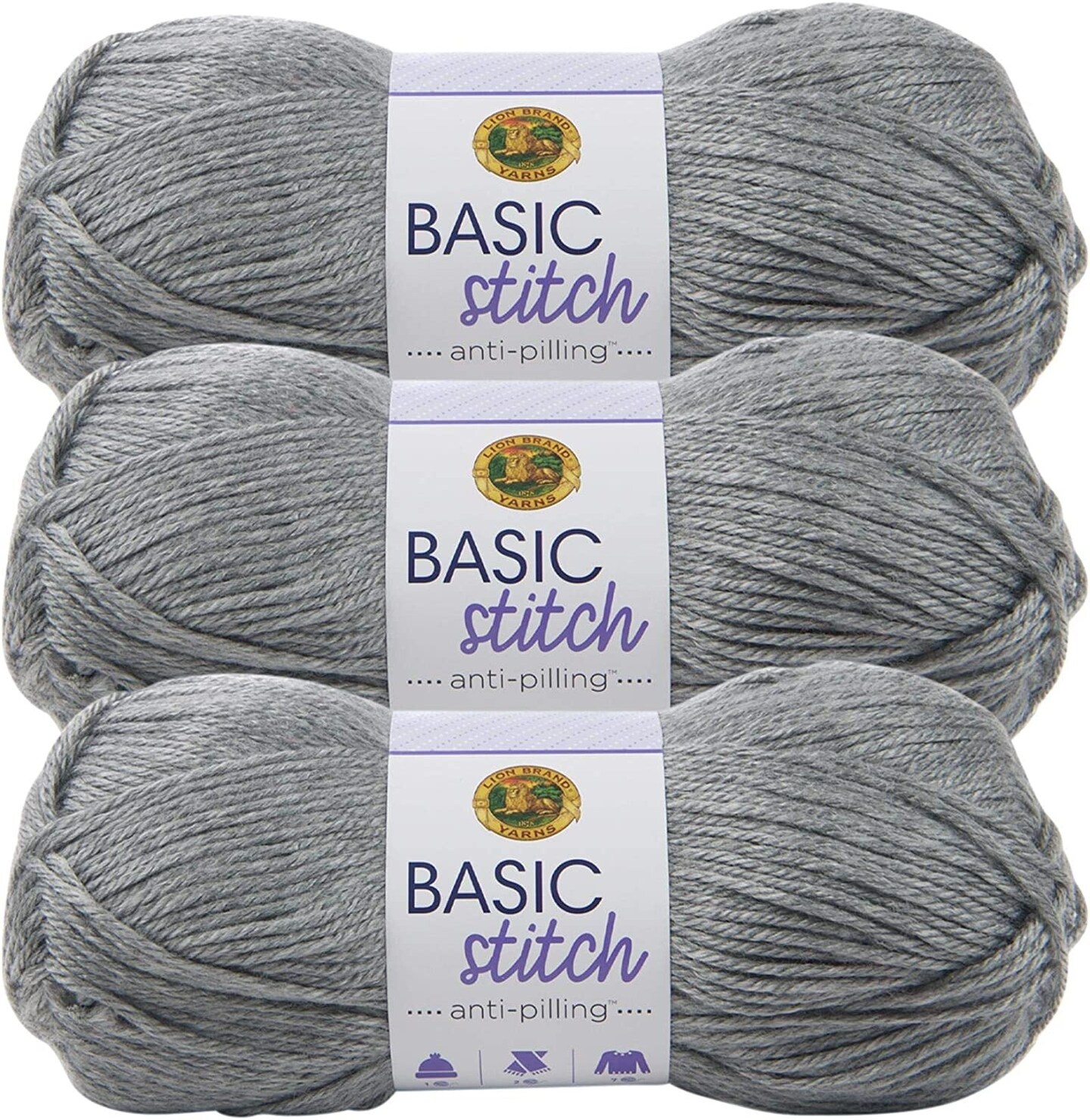 (Pack of 3) Lion Brand Basic Stitch Anti-Pilling Yarn-Silver Heather ...