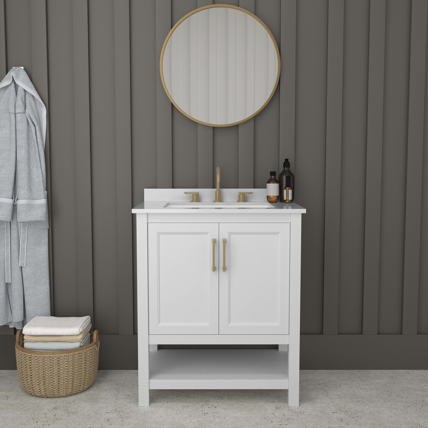 Merrick Lane Vigo Bathroom Vanity with Ceramic Sink, Carrara Marble ...