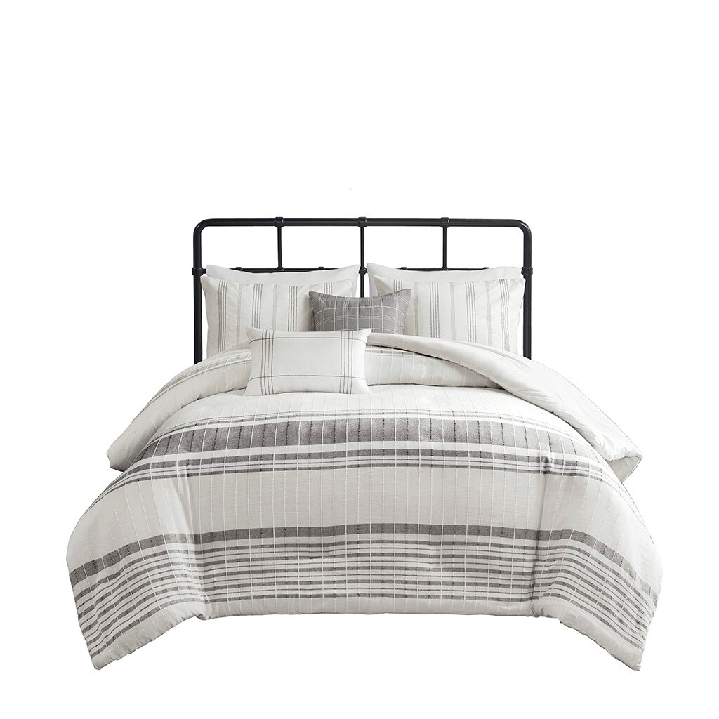 Gracie Mills Ellison 5-Piece Stripe Cotton Jacquard Duvet Set Grace ...